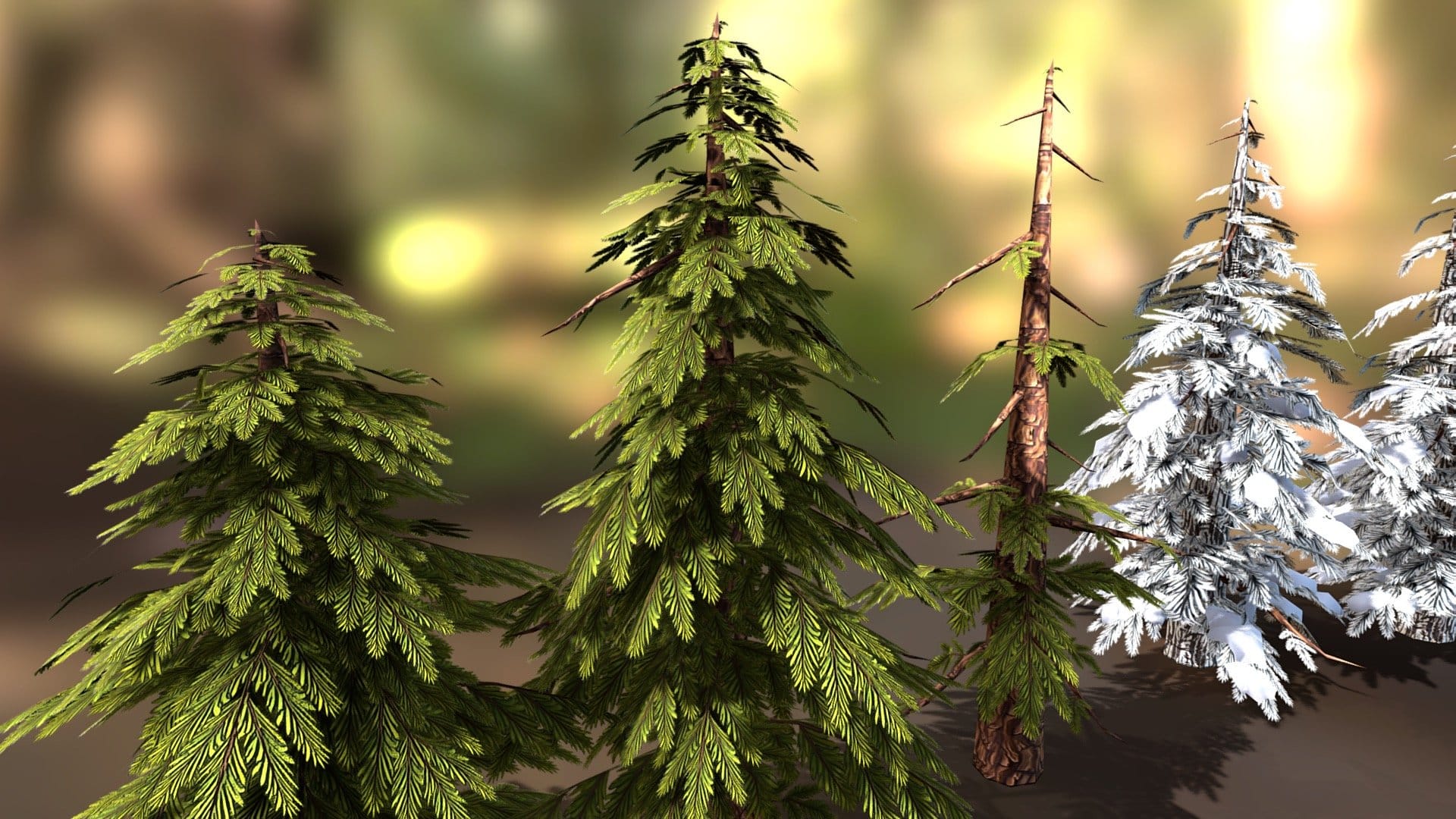 summer & snowy pine trees 3D Model Download - Game Ready Asset | Open3DSea