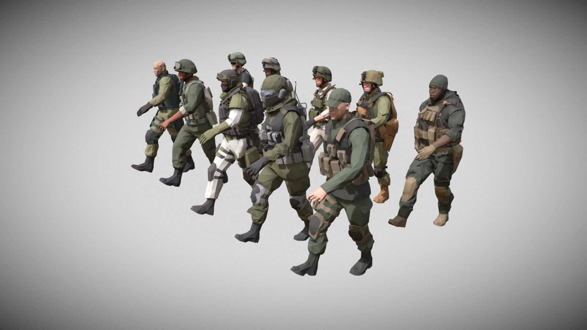 Low poly Army Man Character Pack Animated - OPEN3DSEA