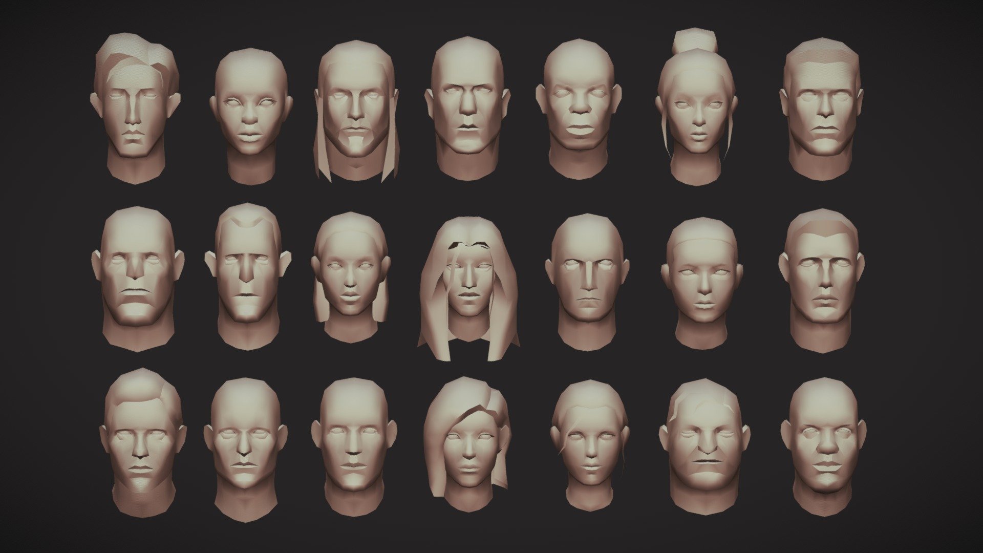 Low Poly Heads - OPEN3DSEA