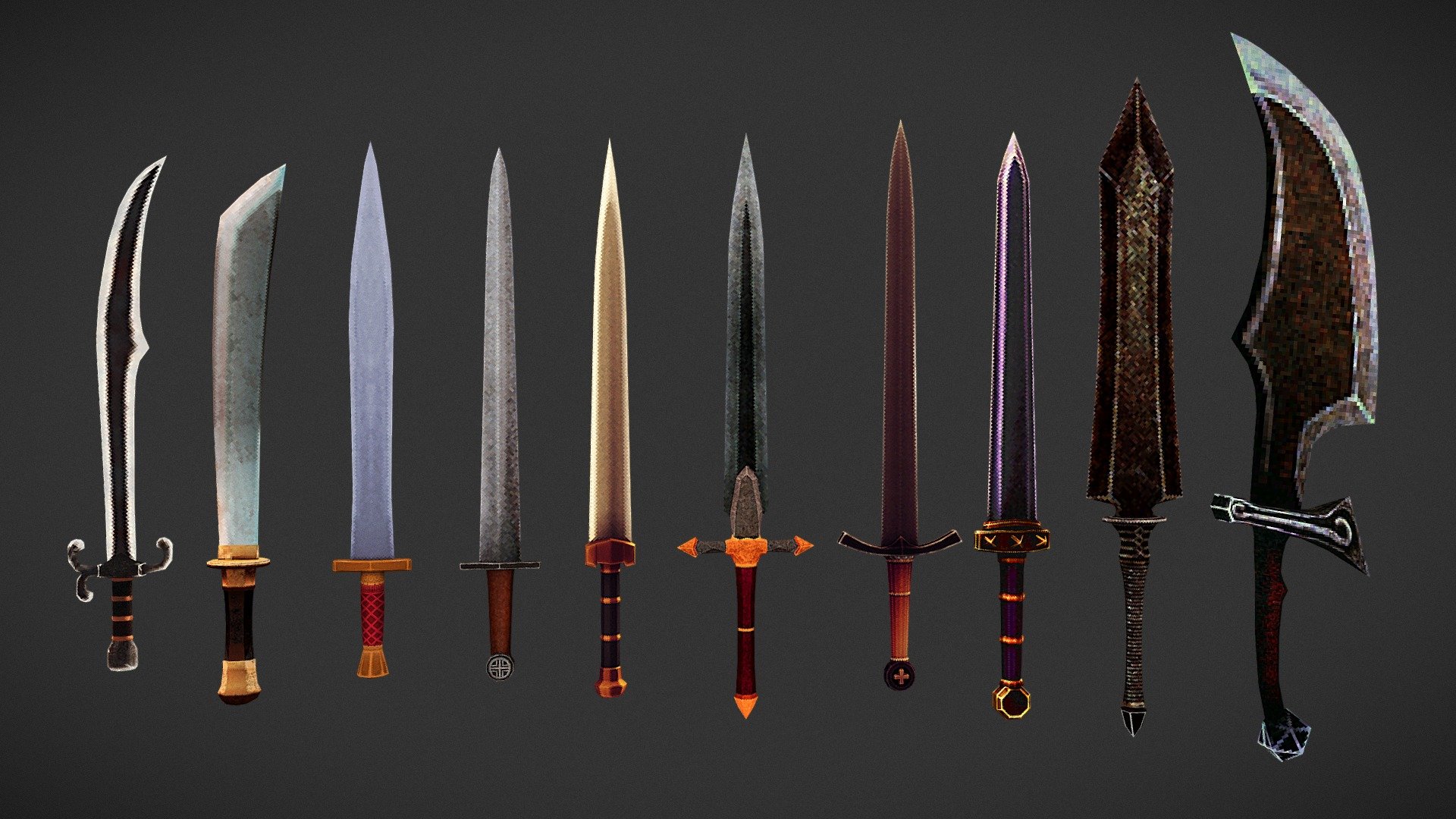 Low Poly Low Resolution Sword Pack - OPEN3DSEA