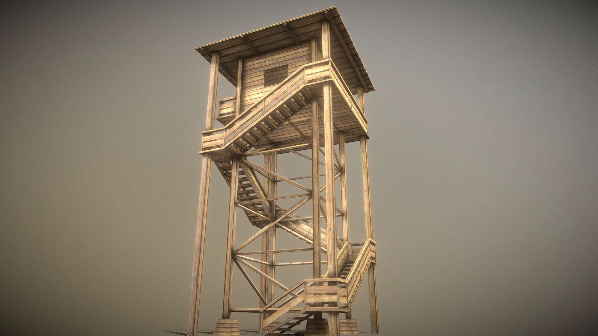 Wooden Watch Tower (Low-Poly) - OPEN3DSEA