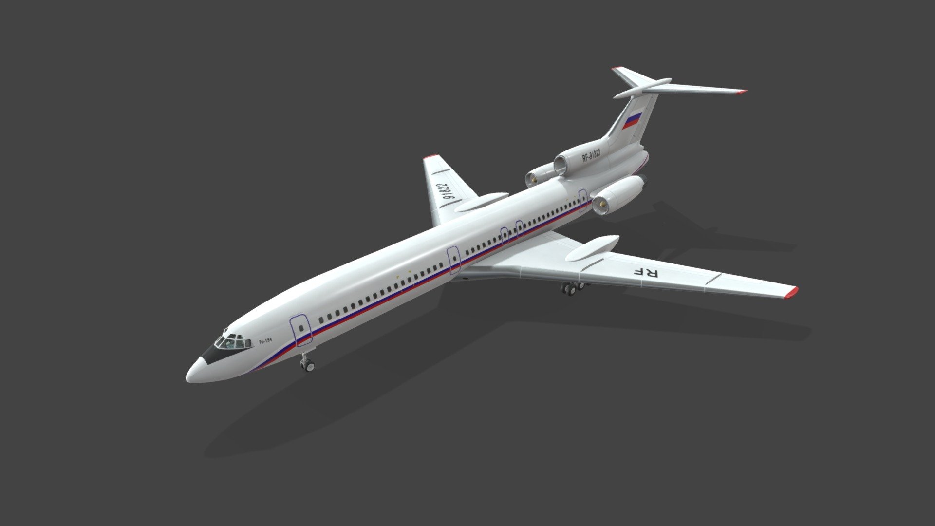 Tupolev Tu-154 Russia with Levels of Detail - OPEN3DSEA