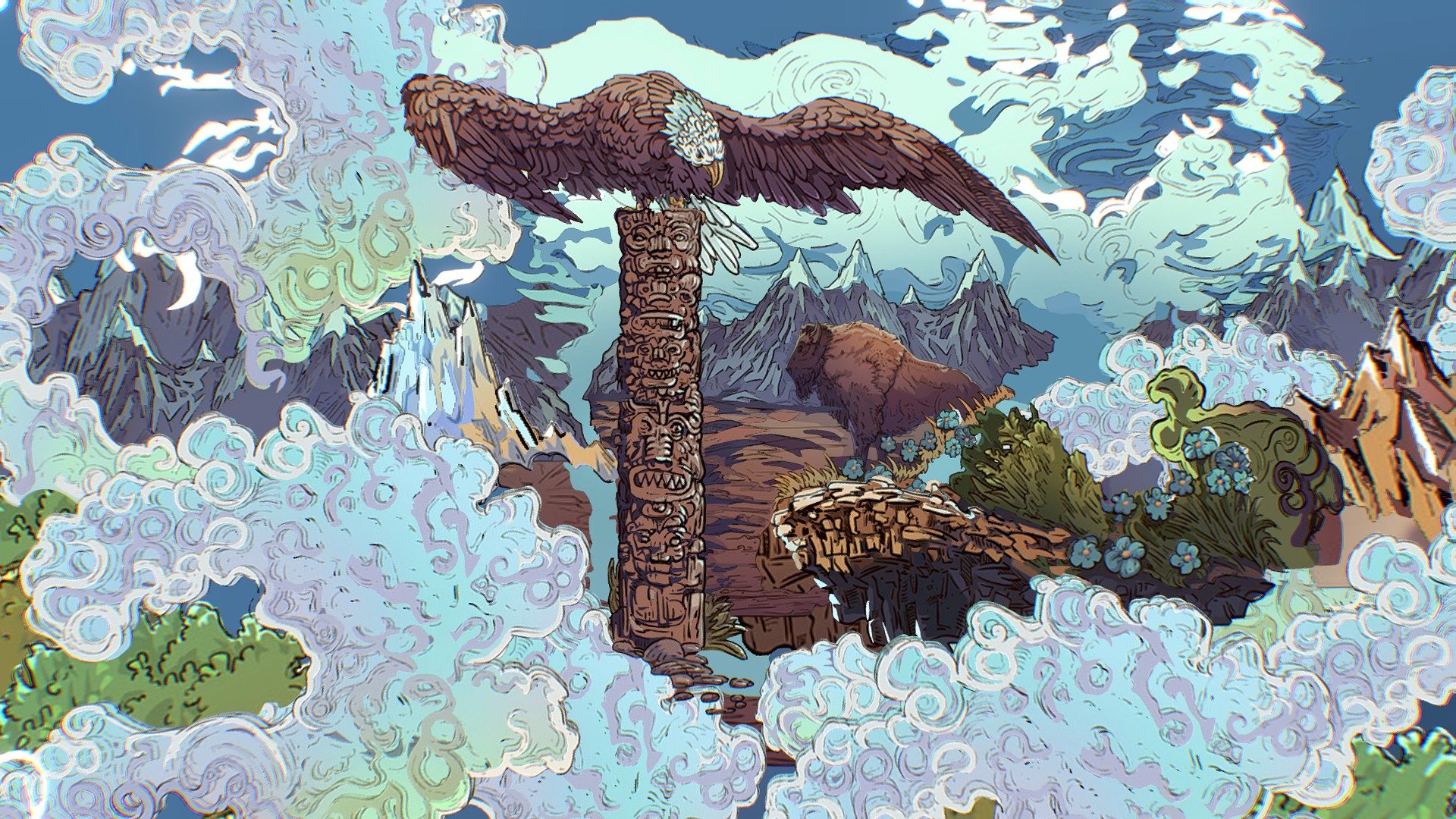 Animated Parallax Landscape USA Scene - OPEN3DSEA