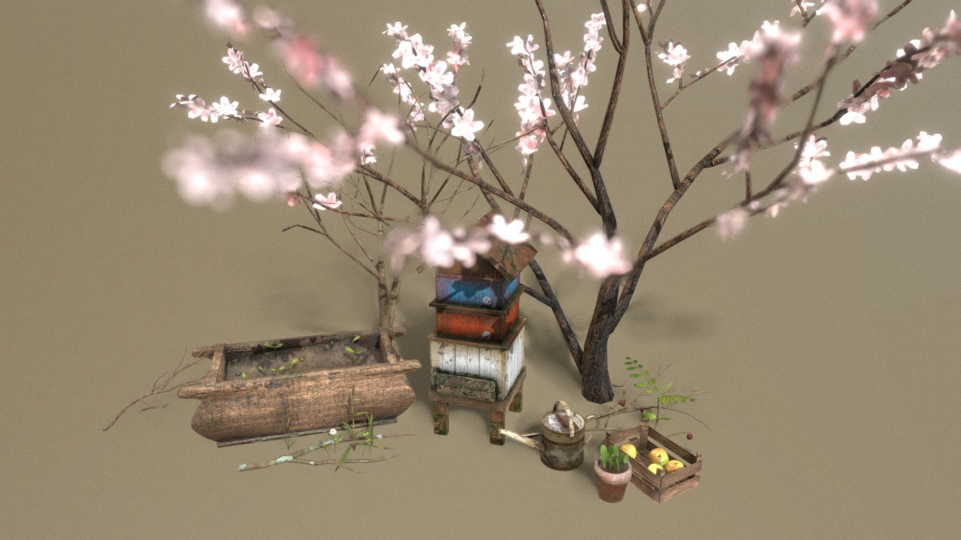 Spring Garden / Asset Pack 3D Model Download - Game Ready Asset | Open3DSea