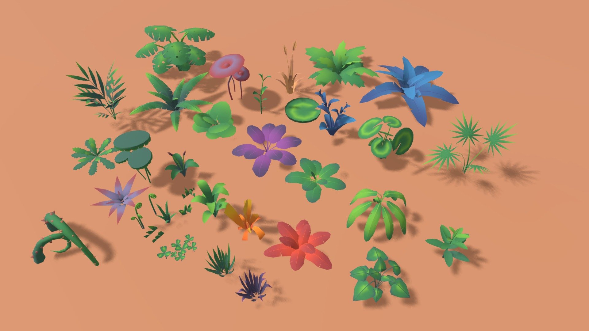 Stylized Low Poly Plants Pack 01 - OPEN3DSEA