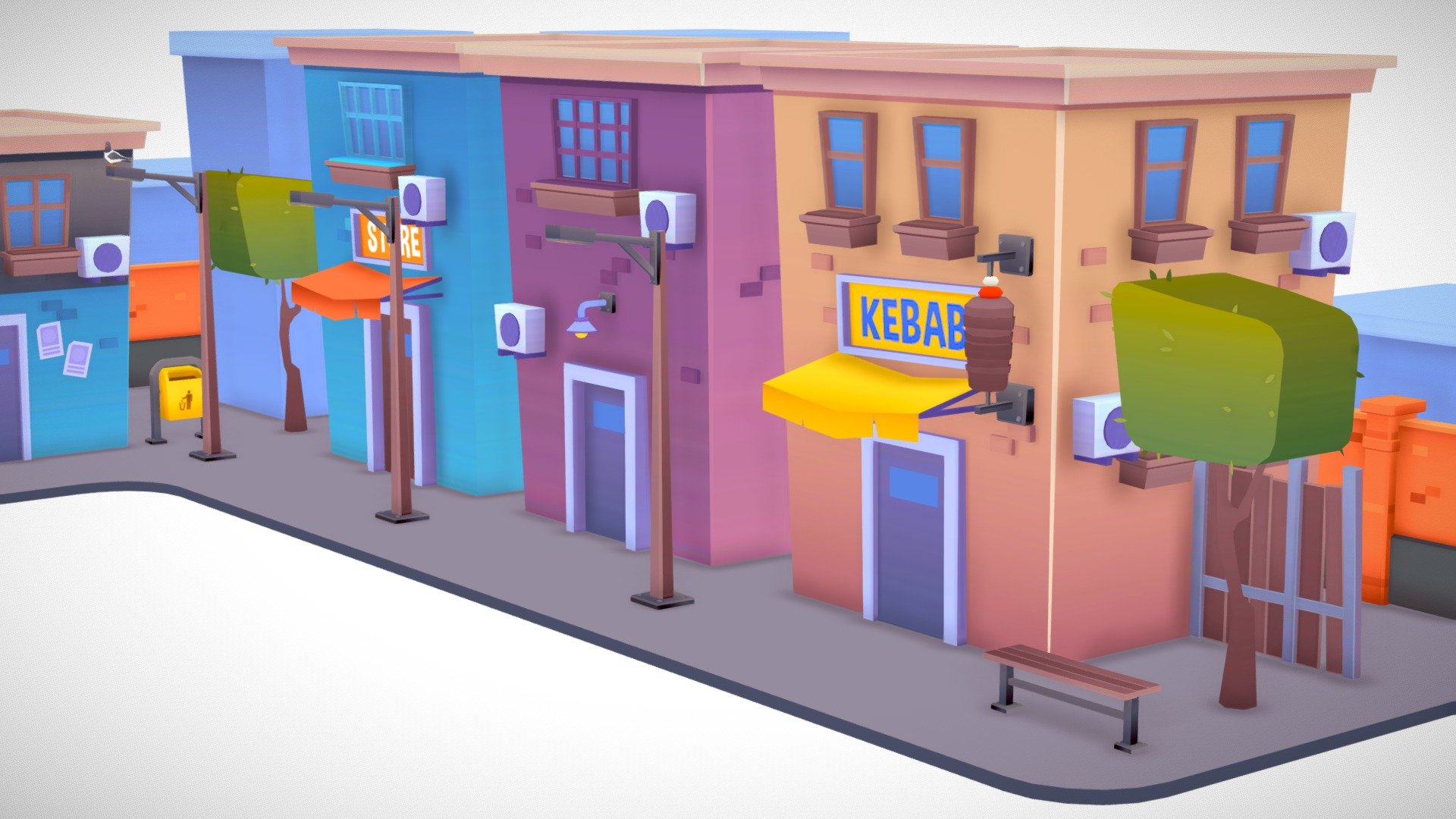 Stylized Lowpoly modular city props buildings - OPEN3DSEA