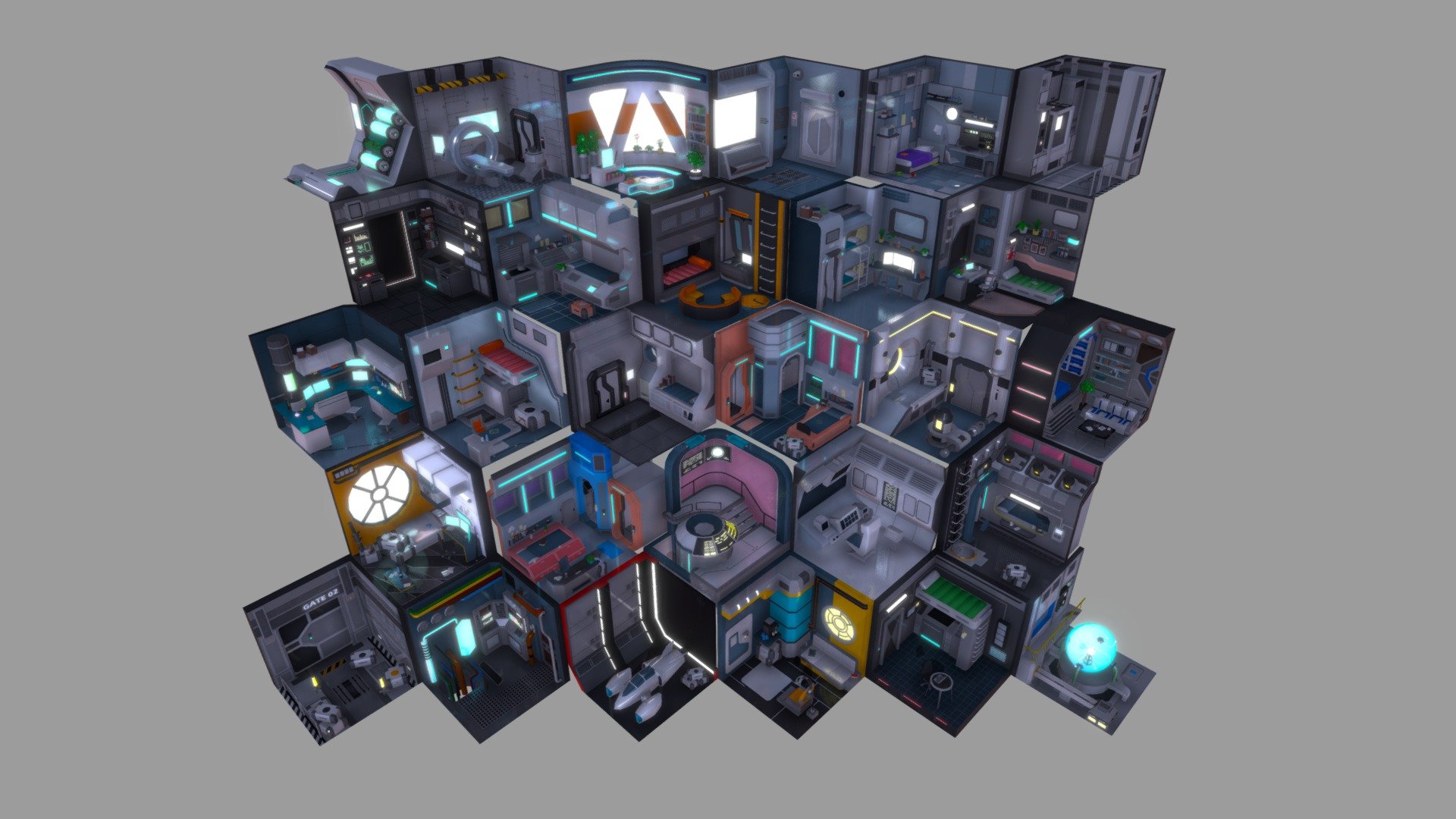 Sci-Fi rooms Low poly - OPEN3DSEA