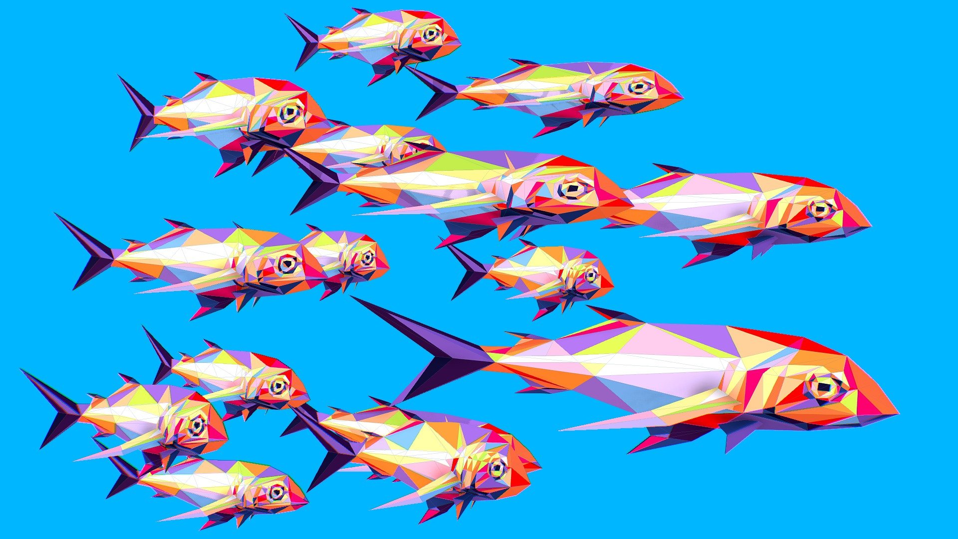 Animated Low Poly Pop Art Flock Sea Fish - OPEN3DSEA