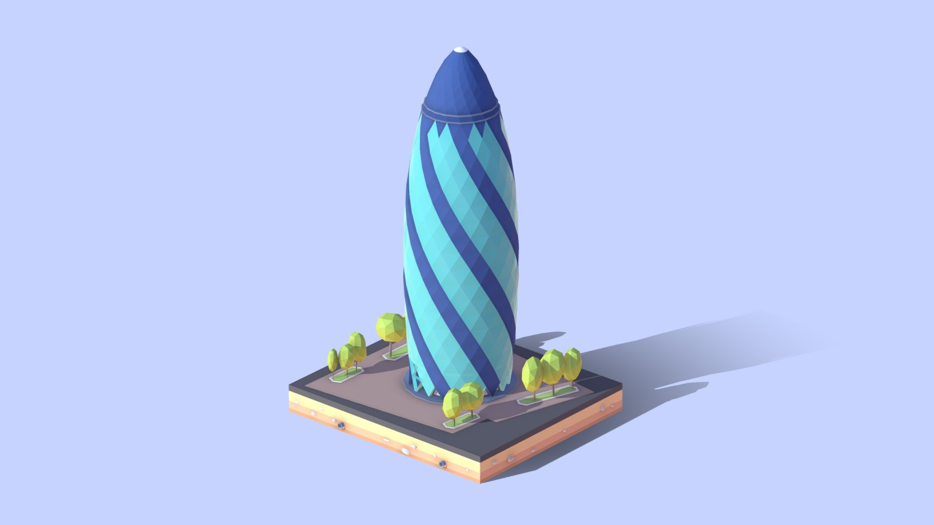 Cartoon Low Poly Gherkin Tower Building - OPEN3DSEA
