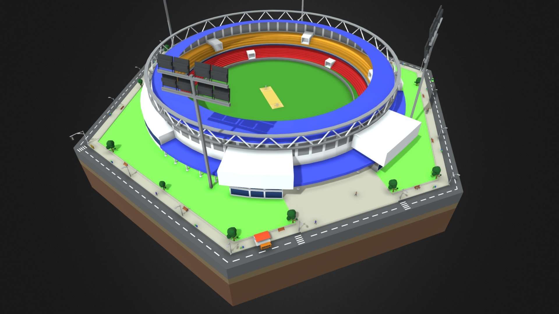 Cricket Stadium 3D Model Download - Game Ready Asset | Open3DSea