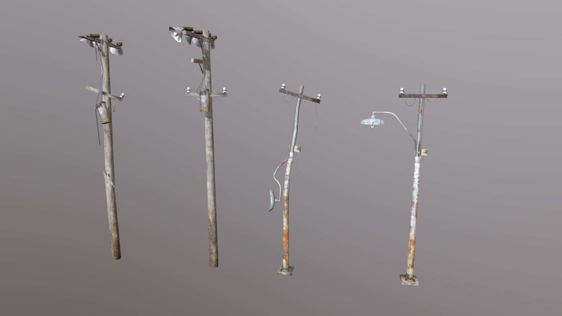 Low Poly Light Poles 02 - OPEN3DSEA