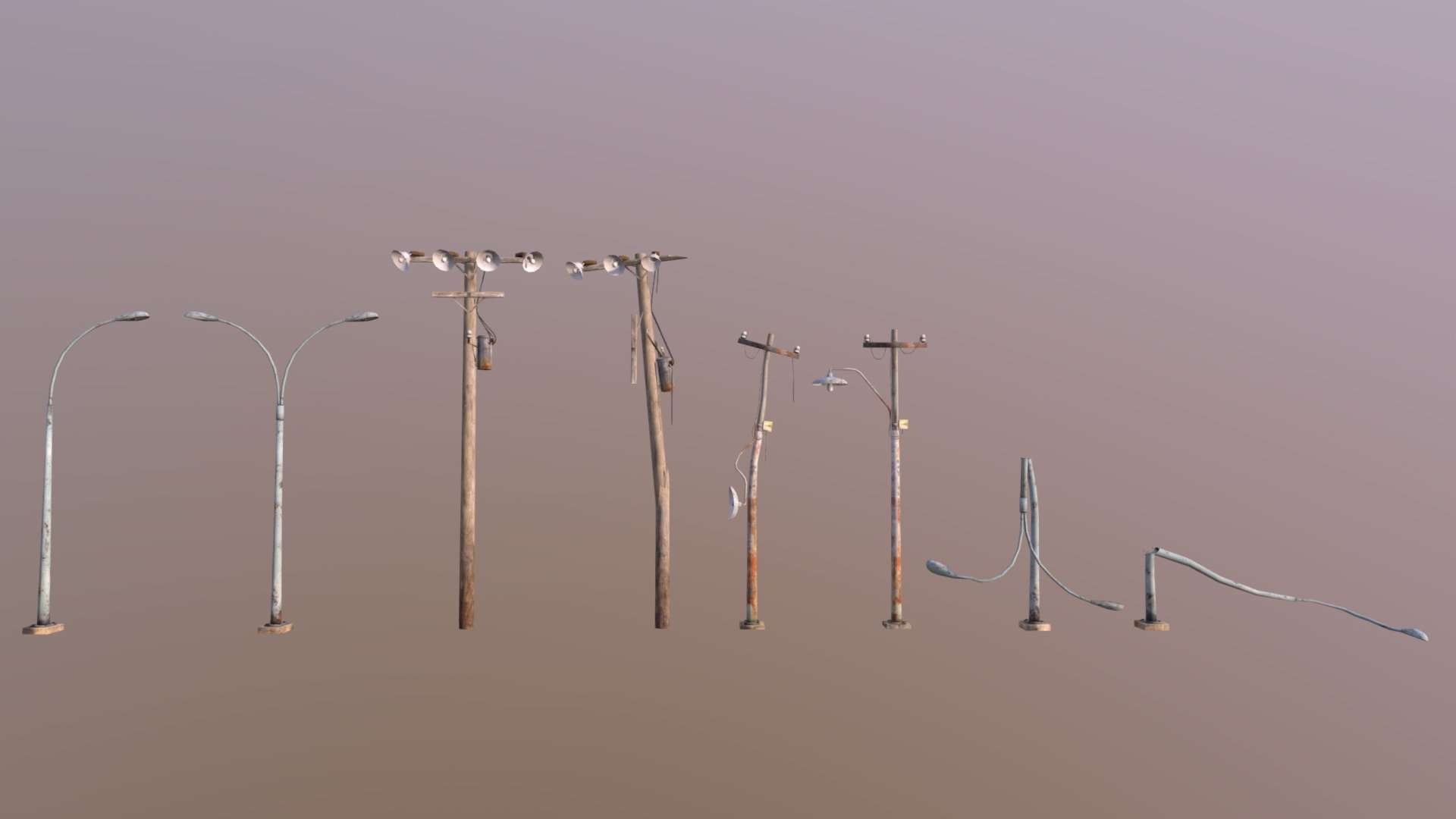 Low Poly Light Poles Pack 3D Model Download - Game Ready Asset | Open3DSea