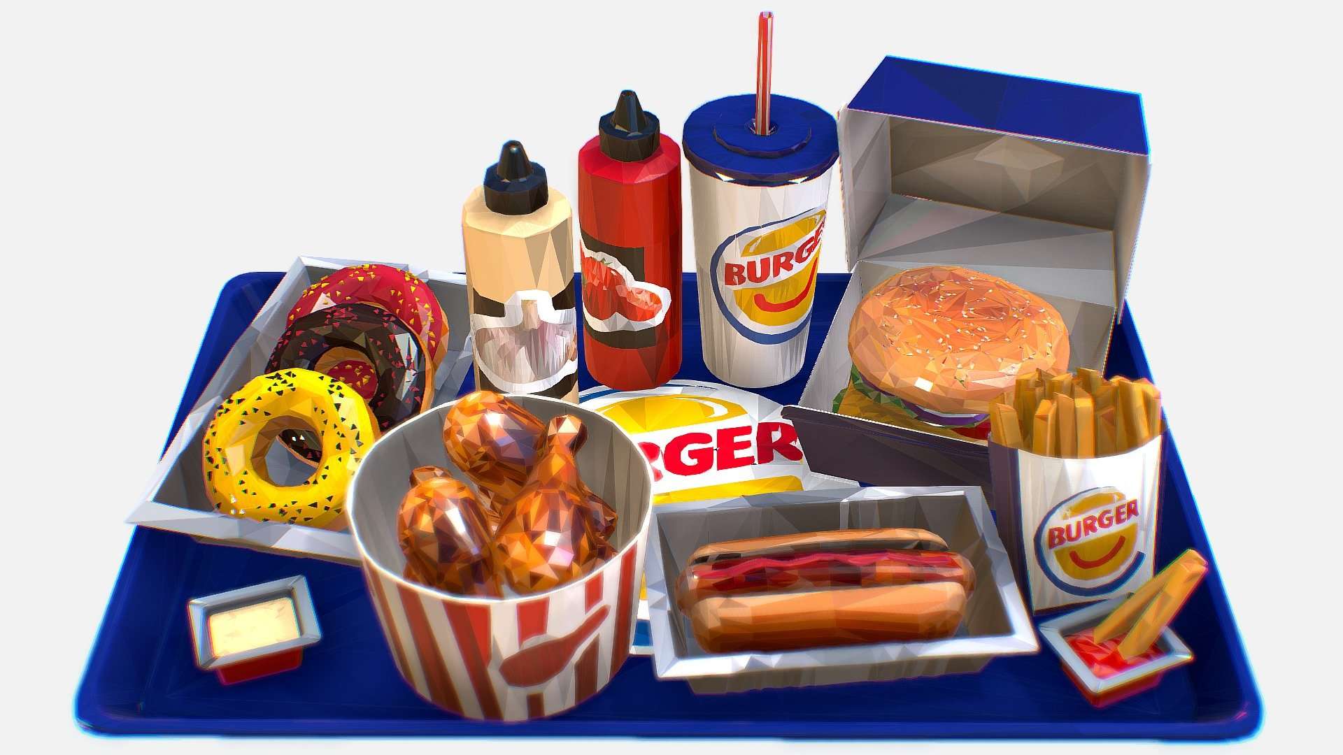 Low Polygon Art Fast Food Burger Big Pack - OPEN3DSEA