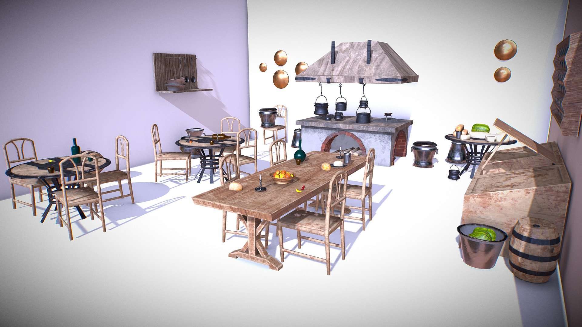 Medieval Kitchen Low Poly AR VR Asset Pack - OPEN3DSEA