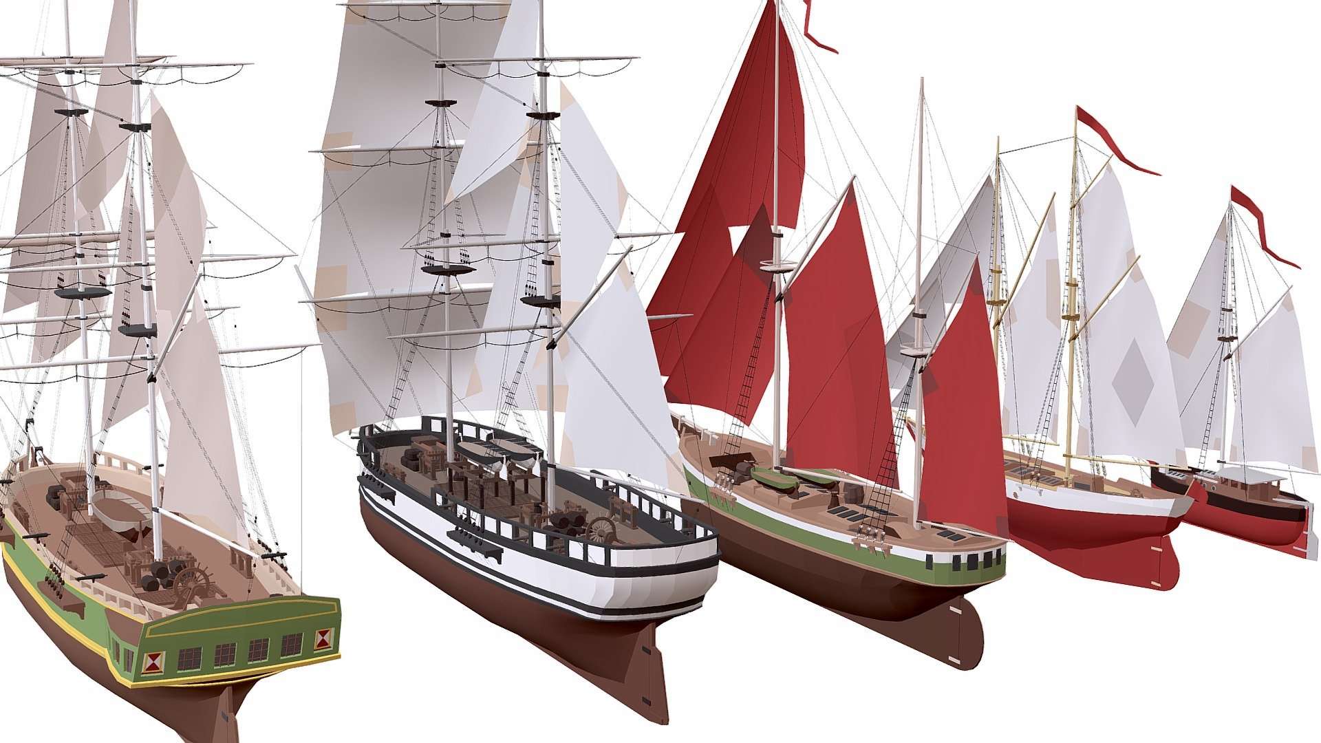 sailboats collection 3d model 3D Model Download - Game Ready Asset ...