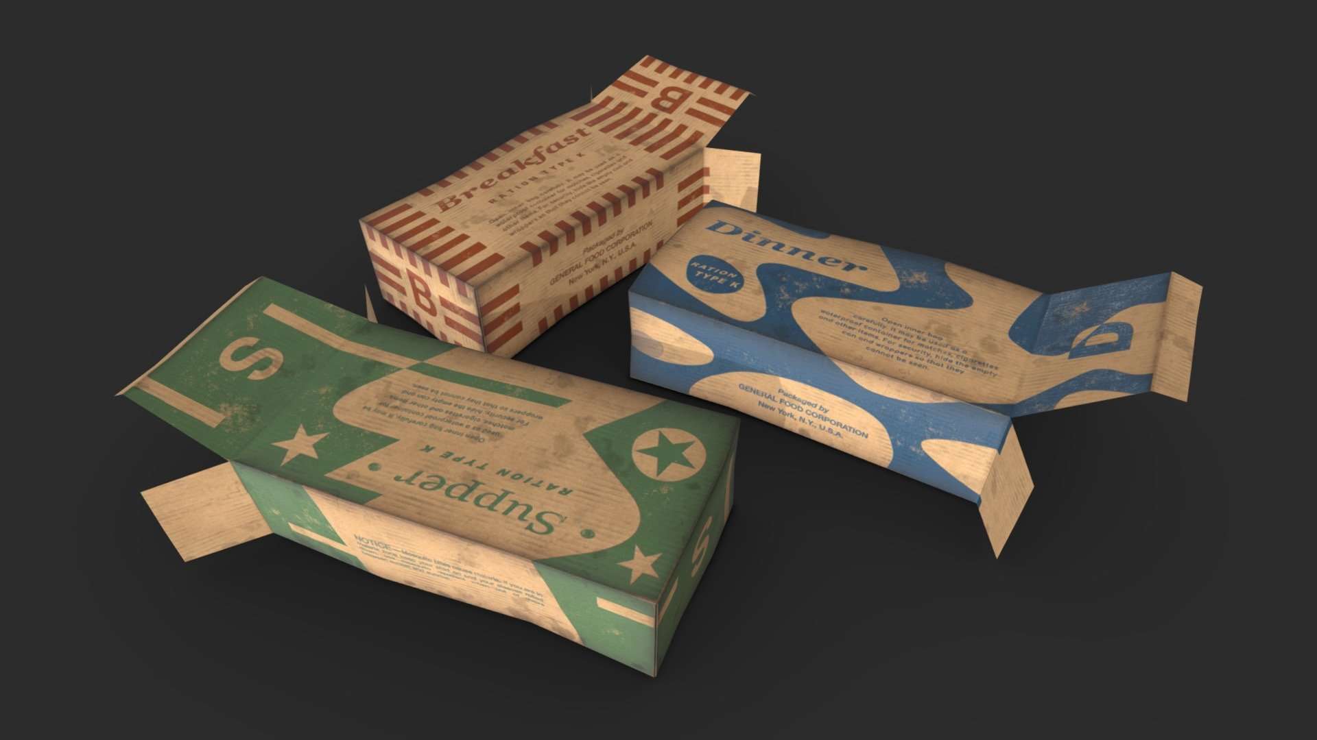 US K-Ration boxes End War WWII - OPEN3DSEA