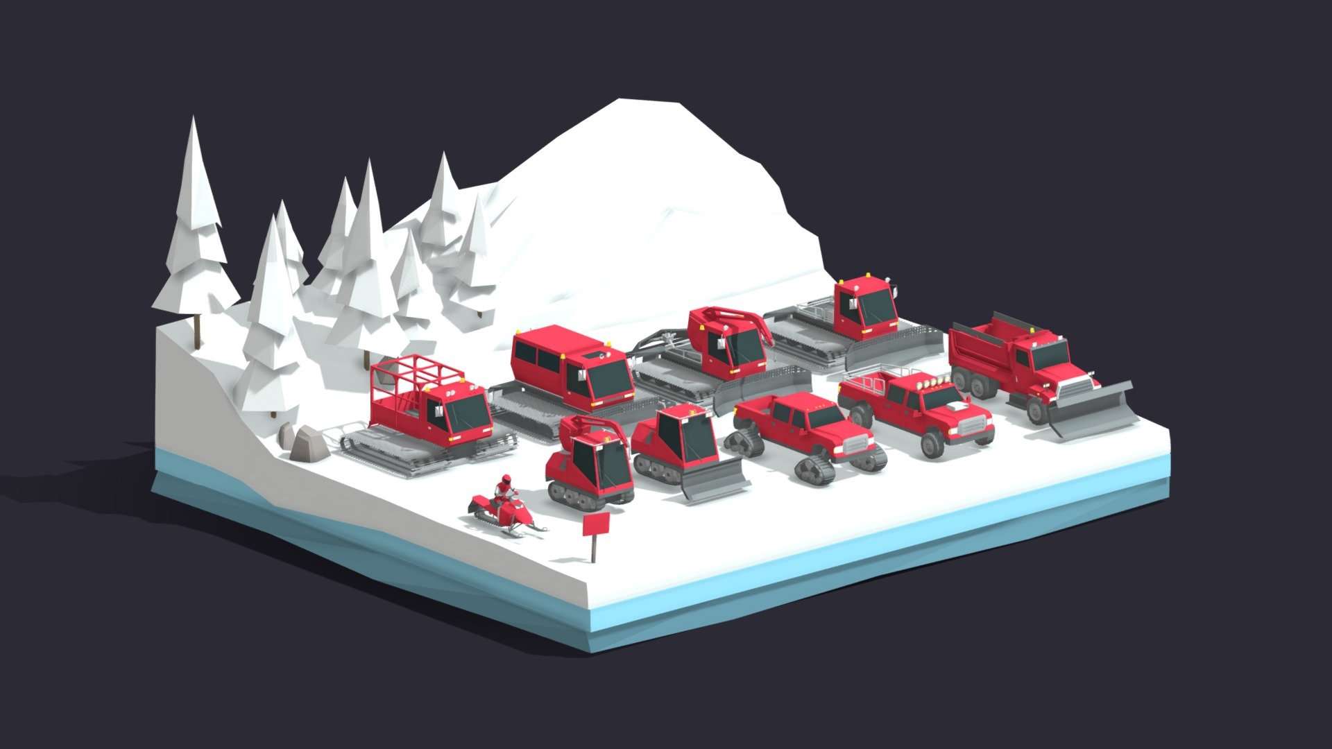 Cartoon Low Poly Winter Machines Pack - OPEN3DSEA