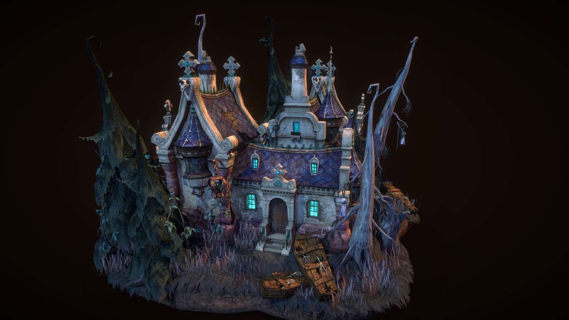 Blue House 3D Model Download - Game Ready Asset | Open3DSea