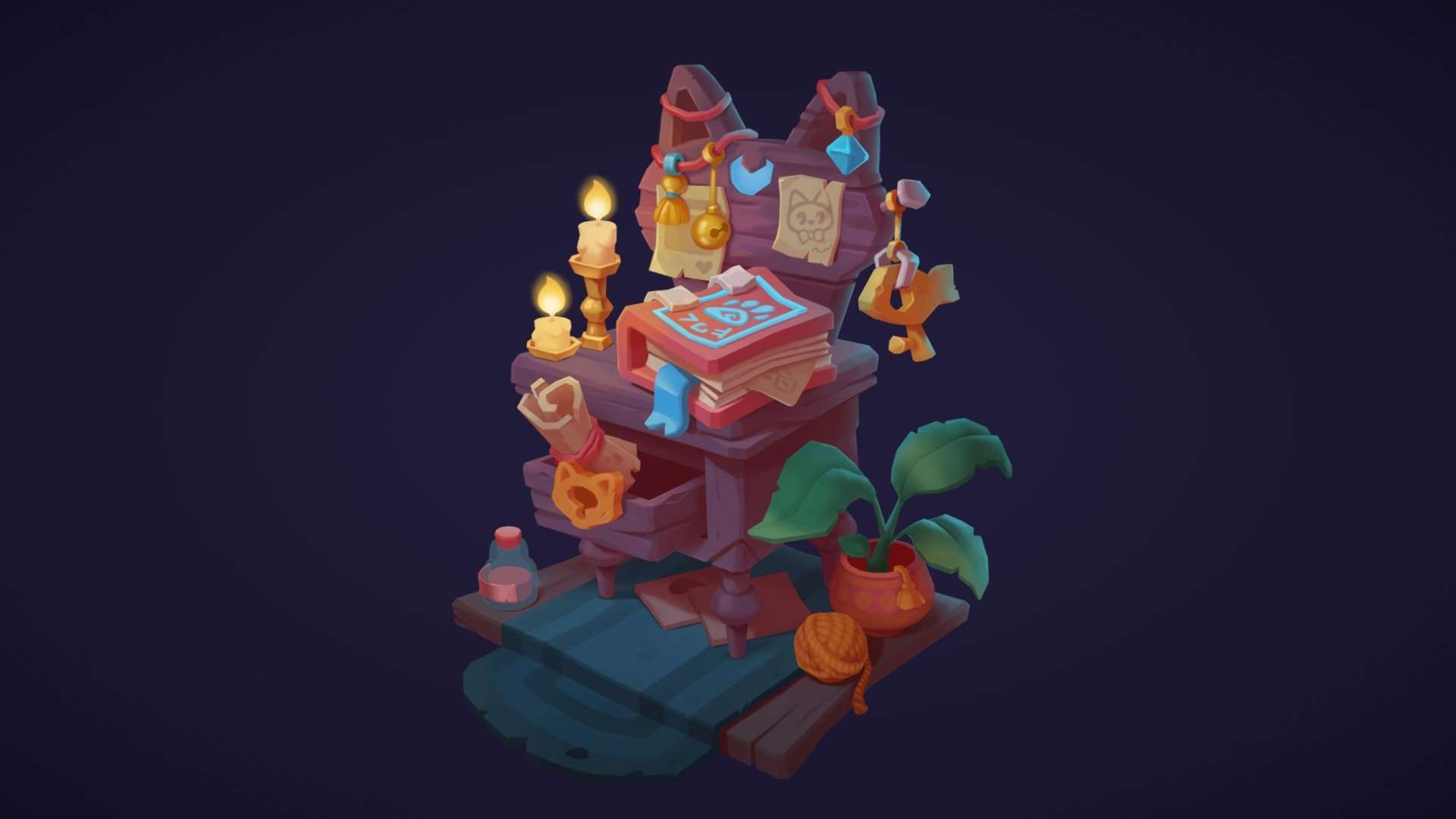 Cat Wizard Table 3D Model Download - Game Ready Asset | Open3DSea