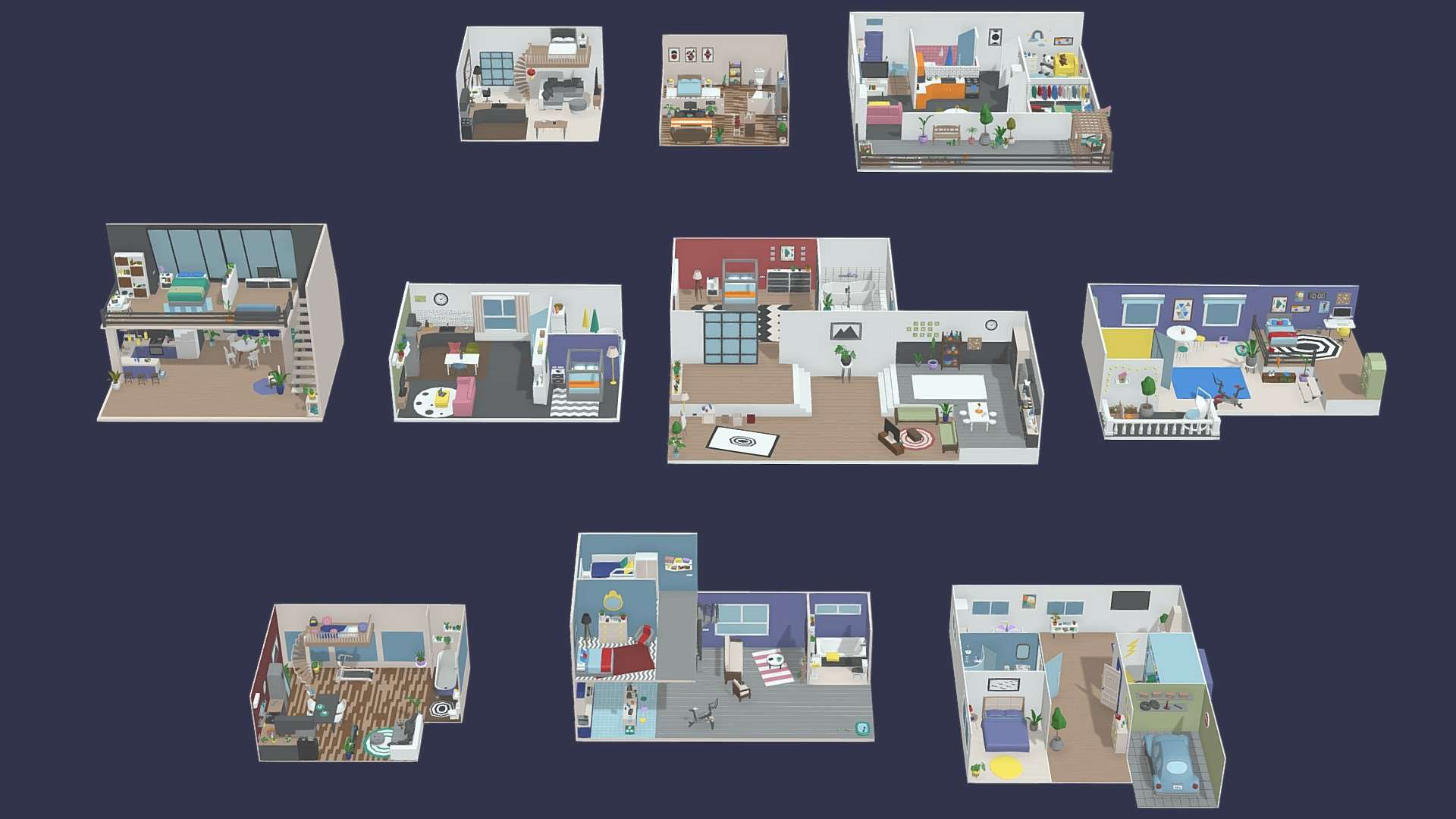 Low Poly Apartments Pack / Interiors - OPEN3DSEA