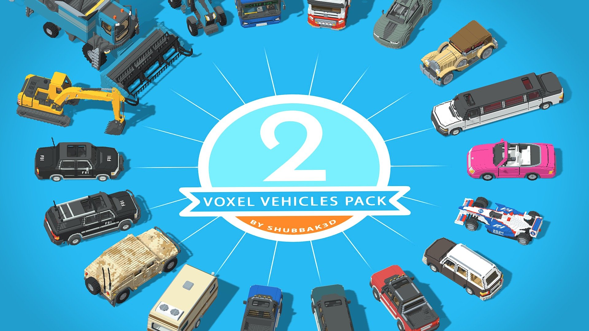 Voxel Vehicles Pack 2 (18 Vehicles) - OPEN3DSEA