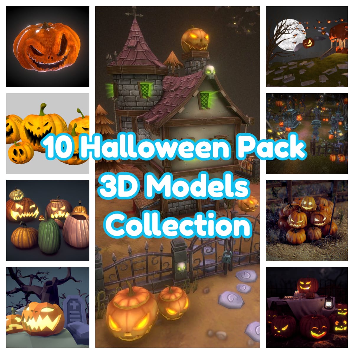 10 Halloween Pack 3D Models Collection 3D Model Download - Game Ready ...