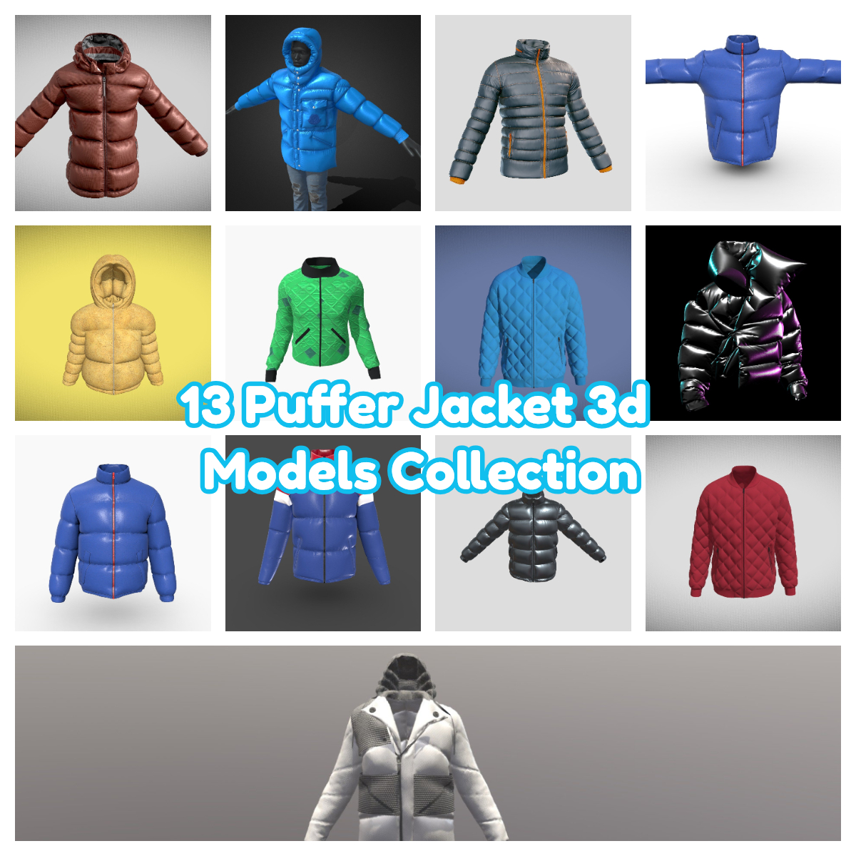 13 Puffer Jacket 3d Models Collection - OPEN3DSEA